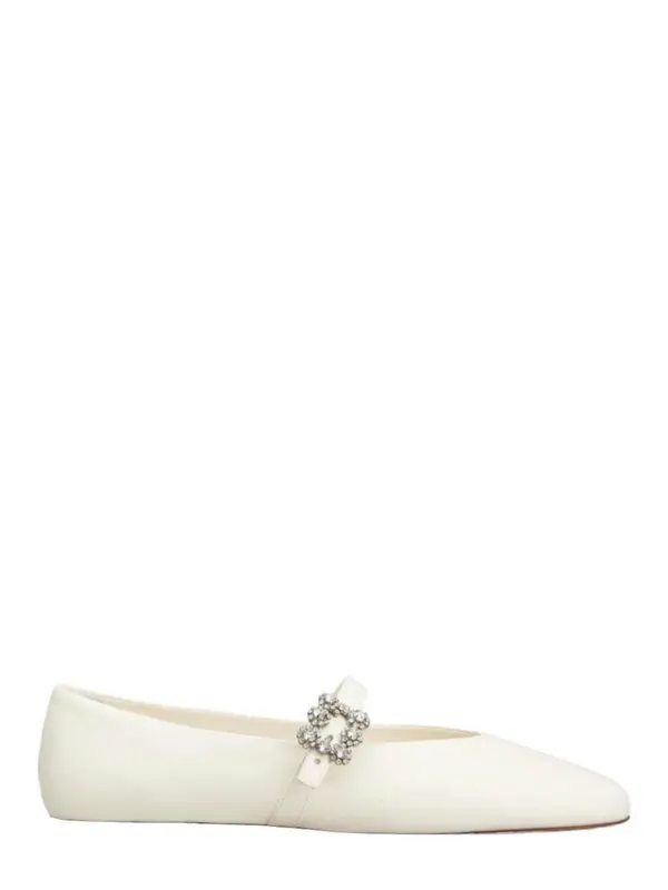 ROGER VIVIER Efflorescence Mary Jane Flats In Leather With Crystal Buckle - Cream