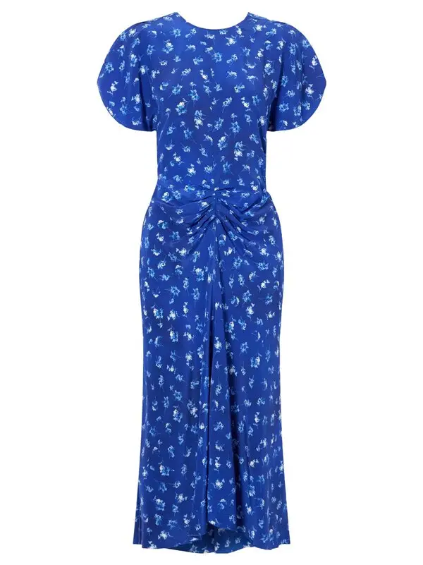 Victoria Beckham Floral-print Silk-chiffon Midi Dress - Blue