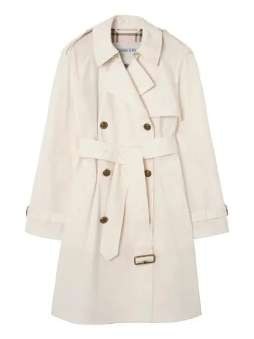 Burberry Double-breasted Belted Trench Coat - Seashell White