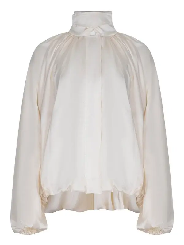 ROTATE BY BIRGER CHRISTENSEN Sheer Gathered Bomber Jacket - White