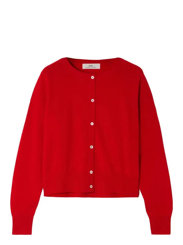 Arch4 Round Neck Long Sleeve Cardigan - Red