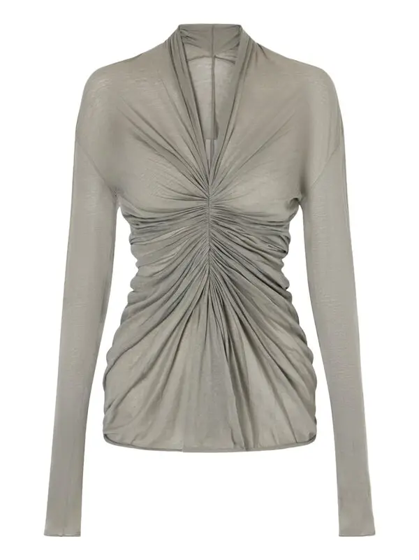 Rick Owens Ruched Cotton-jersey V-neck T-shirt - Gray