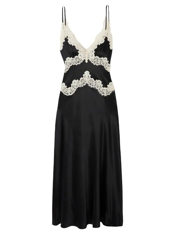 DÔEN Obelia Corded Lace-trimmed Silk-satin Midi Dress - Black