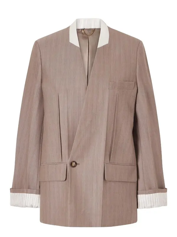 Victoria Beckham Double-breasted Striped Wool Blazer - Nude