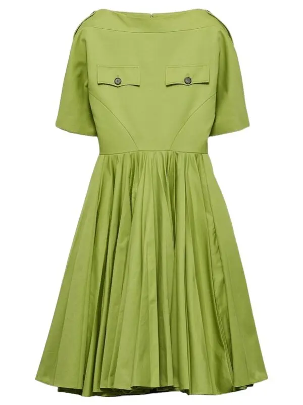 Prada Short Sleeve Fit And Flare Dress - Fern Green