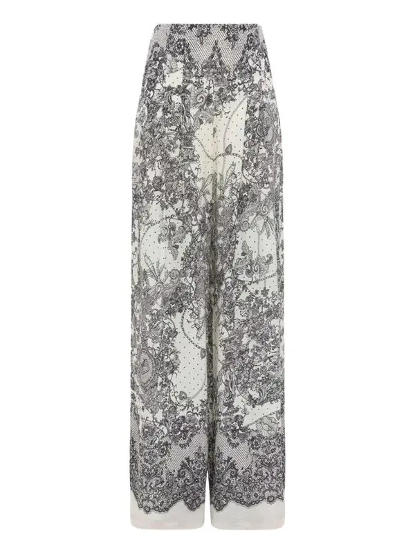 BLUGIRL Floral Lace Detailed Wide Leg Trousers - Gray