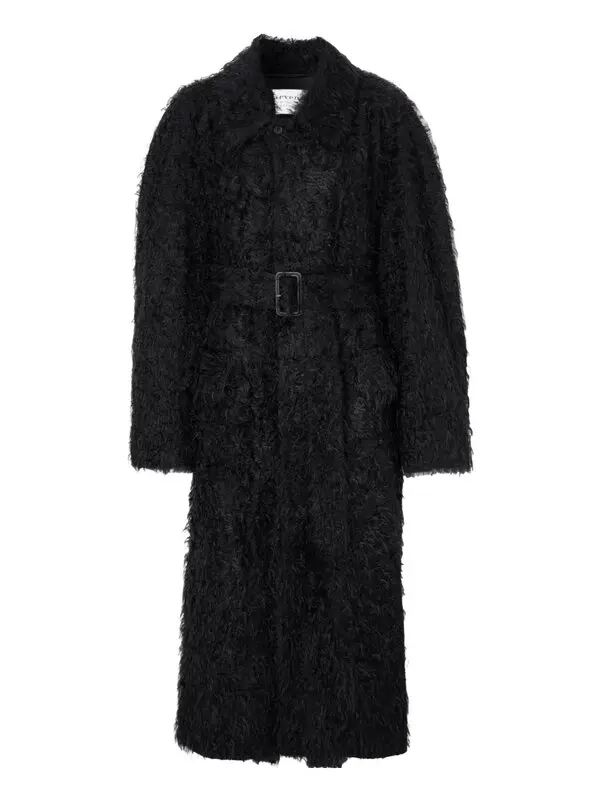 Carven Belted Faux-shearling Coat - Black