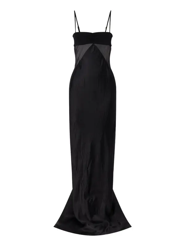 Rick Owens Satin Midi Dress With Chiffon Trims - Black