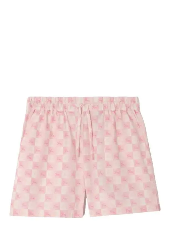 Burberry Equestrian Knight Design Checkerboard Cotton Poplin Shorts - Peony Powder