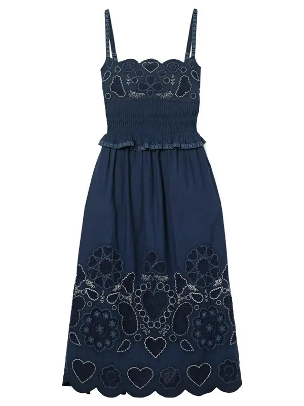 Sea Embroidered Mid-length Dress - Black