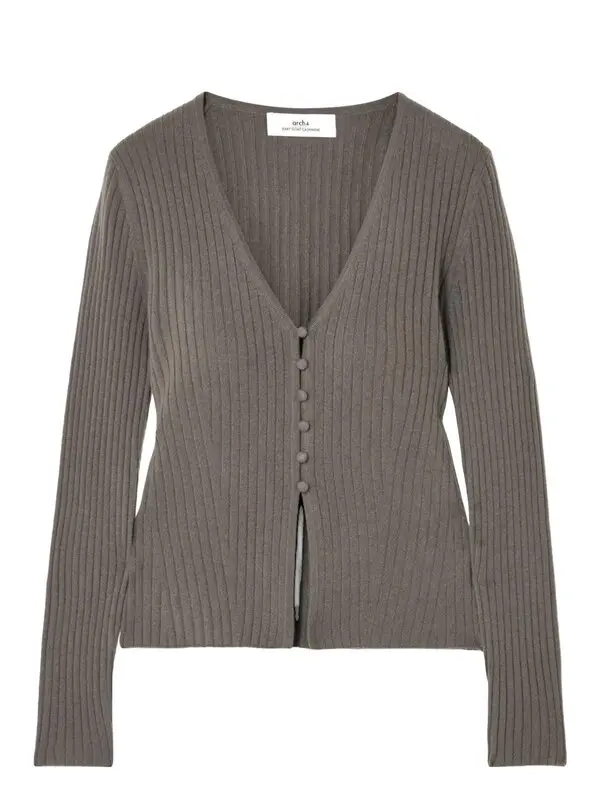 Arch4 Ribbed Cashmere V-neck Cardigan - Gray