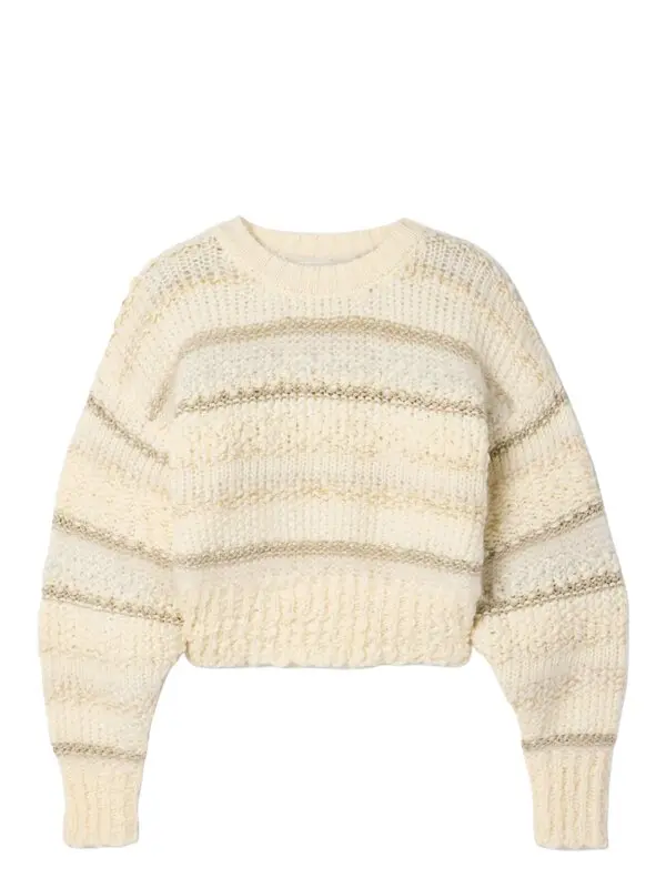 FRAME Metallic Striped Cropped Sweater - Nude