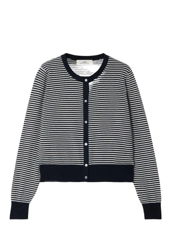 Arch4 Bea Striped Organic Cashmere Cardigan - Black