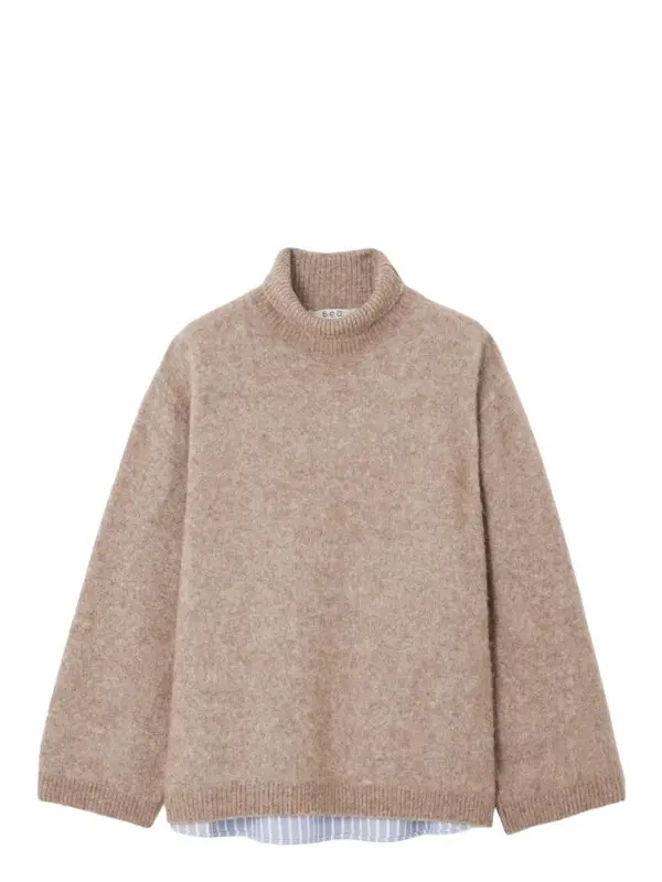 Sea Knitted Turtleneck Sweater With Shirting-inspired Back - Nude
