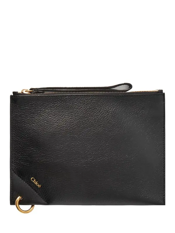 Chloé Embellished Textured Leather Pouch - Black
