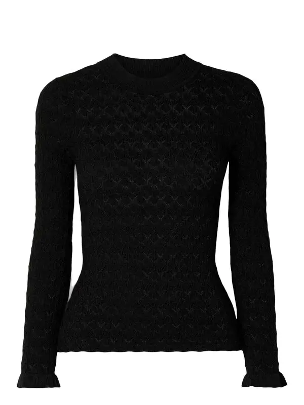 Sea Ruby Textured Ruffled Sleeve Sweater - Black