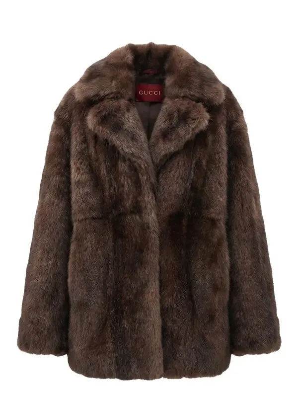 Gucci Soft Hairy Shearling Pea Coat - Dark Brown And Black