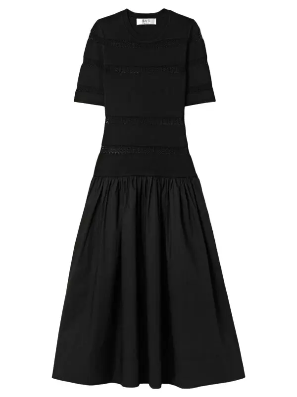 Sea Spliced Knit Extra-long Dress - Black