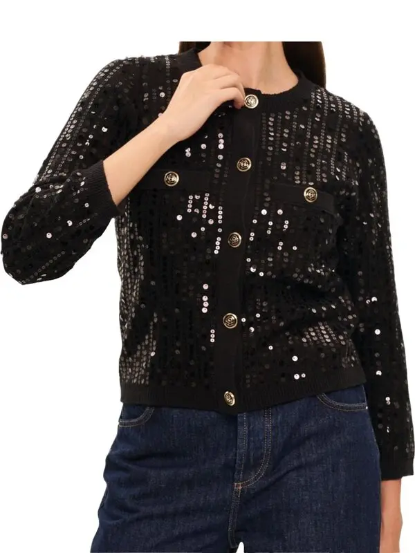 Marella Short Cardigan With Sequins - Black