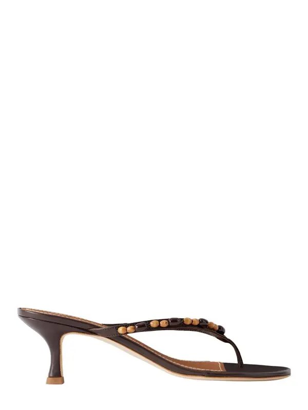 Staud Bead-embellished Leather Thong Sandals - Black