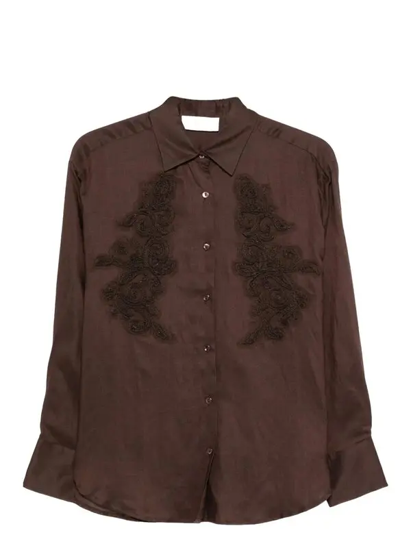 ERMANNO FIRENZE Embroidered Collared Shirt - Brown