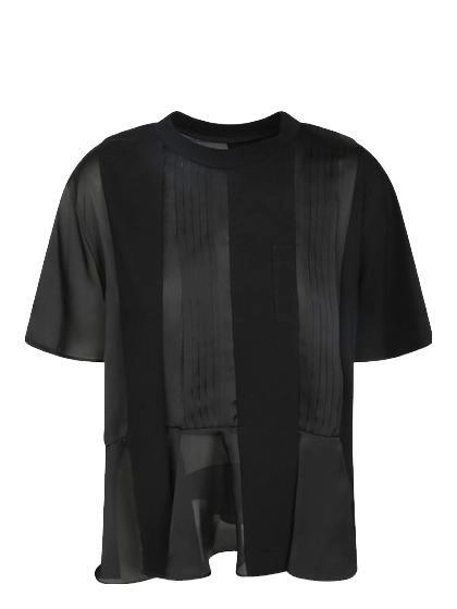 Sacai Pleated Panel Peplum Top - Black