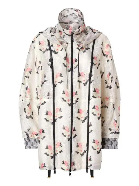 Fendi Bouquet Motif Printed Hooded Lace Parka - White