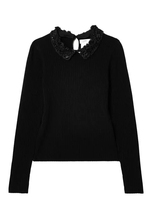 Carolina Herrera Long-sleeved Wool Sweater With Embellished Detachable Neckline - Black