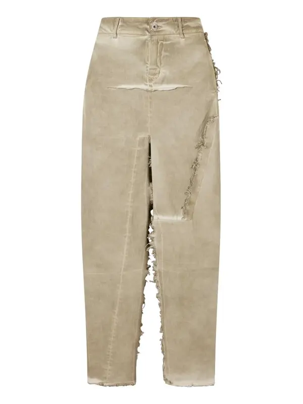 Rick Owens Distressed Denim Midi Skirt - Nude