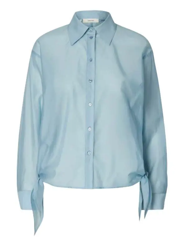 SELECTED Long Sleeve Shirt With Button Cuffs And Knotted Details - Blue