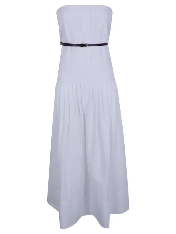 SEMICOUTURE Sleeveless Off-the-shoulder Belted Dress - White