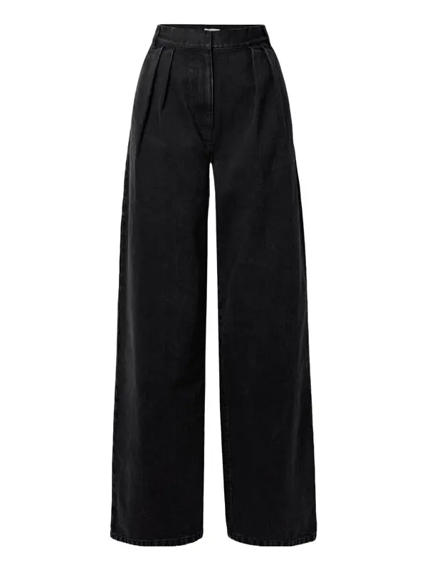 Tibi Pleated Low-rise Wide-leg Jeans - Black