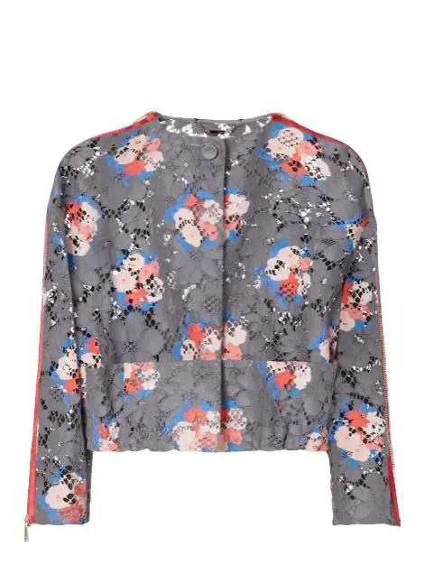 Fendi Printed Lace Short Jacket With Three-quarter Sleeves - Grey