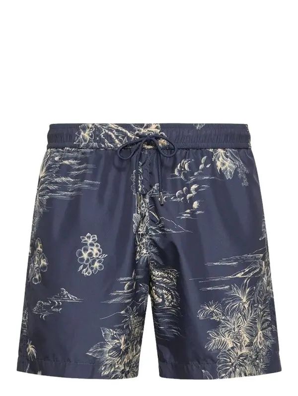 Moncler Logo Patch Tropical Print Swim Shorts - Black