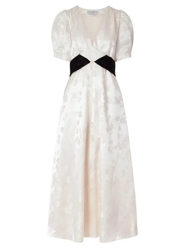 Gabriela Hearst Jacquard Silk-satin Maxi Dress With Puff Sleeves - White