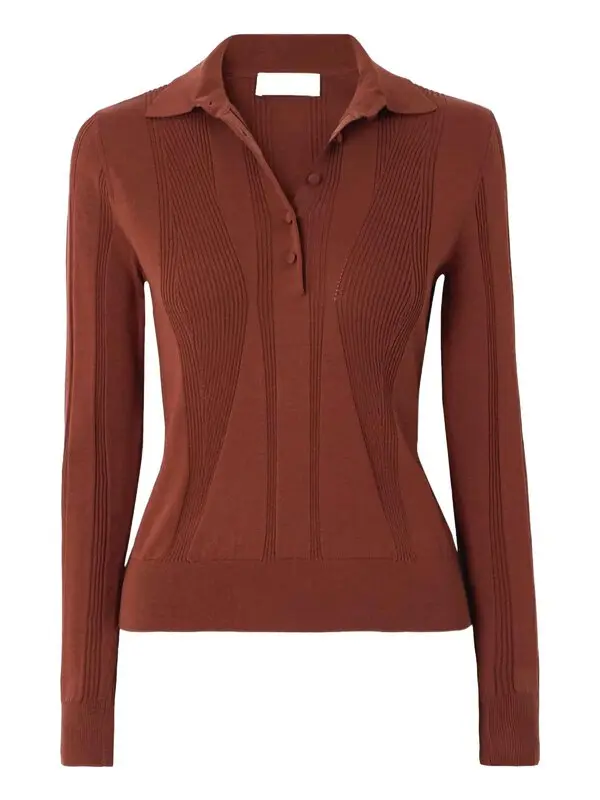 Dries Van Noten Long-sleeved Ribbed Polo Shirt - Red