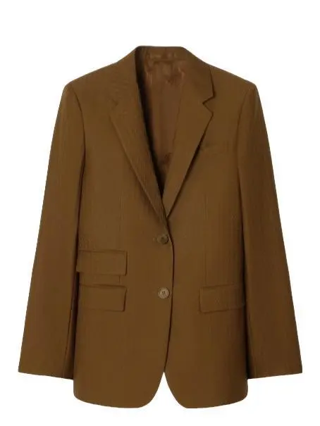 Burberry Single-breasted Tailored Blazer With Jacquard Weave - Hazelnut Brown