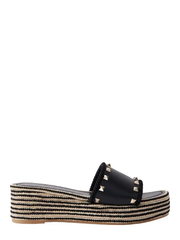 Valentino Garavani Studded Platform Espadrille Slides - Black