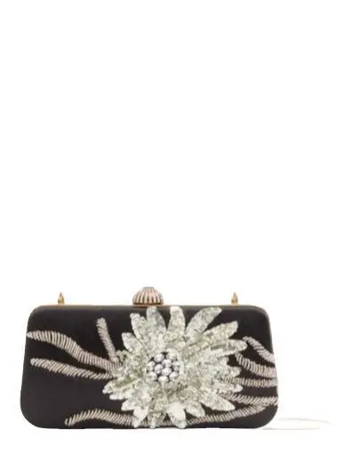 Valentino Garavani Embroidered Clutch With Chain Strap - Black/crystal