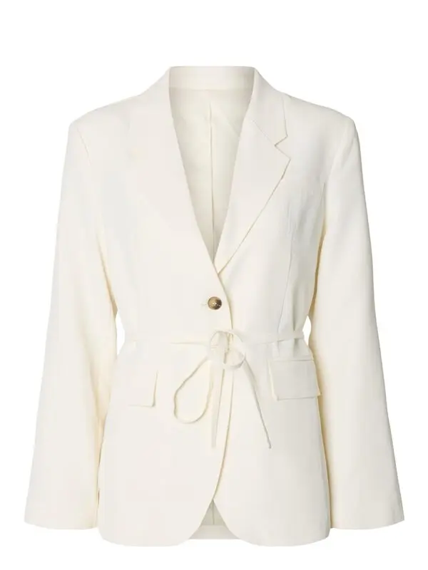 SELECTED Belted Single-breasted Blazer With Notched Lapel - White