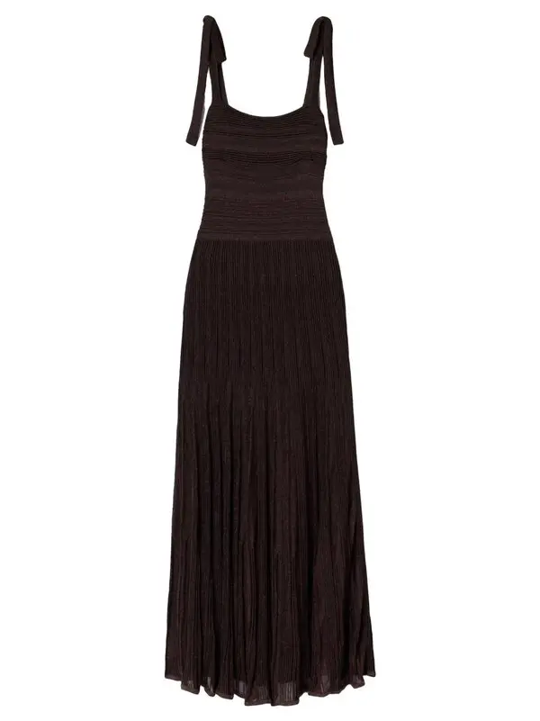 Zimmermann Plissé Maxi Dress With Metallic Threads - Chocolate-colored