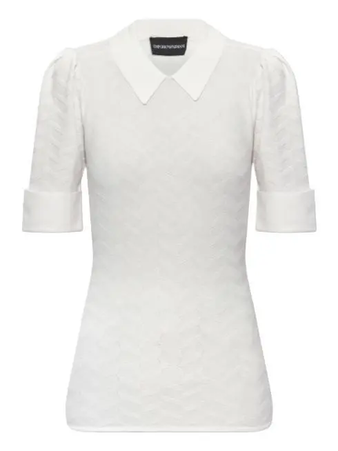 Emporio Armani Textured Short-sleeve Top With Geometric Pattern Cuffs - White