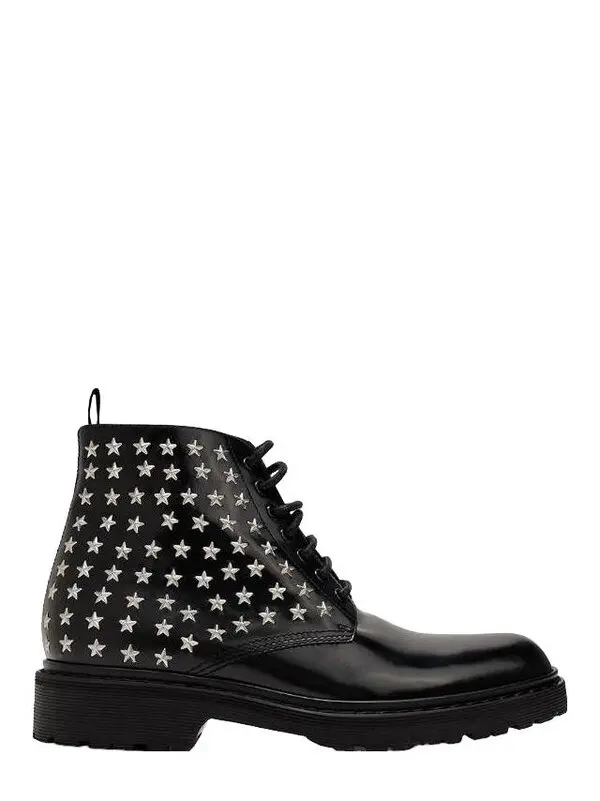 Saint Laurent Star Embellished Lace-up Ankle Boots - Black