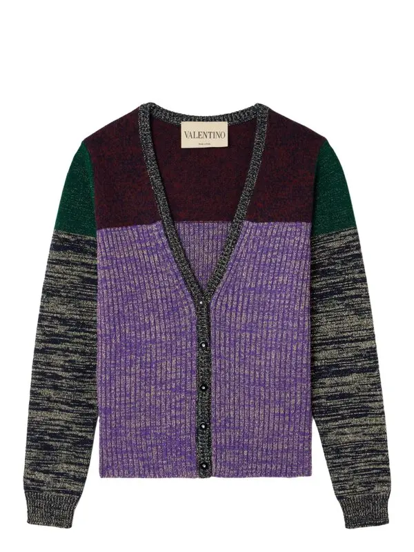 Valentino Garavani Wool-blend Color-blocked Cardigan - Black