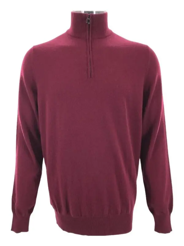FERRAGAMO Quarter Zip Knitted Sweater - Red