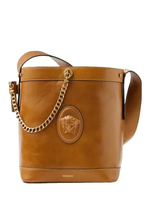 Versace Pivot Small Bucket Shoulder Bag - Brown