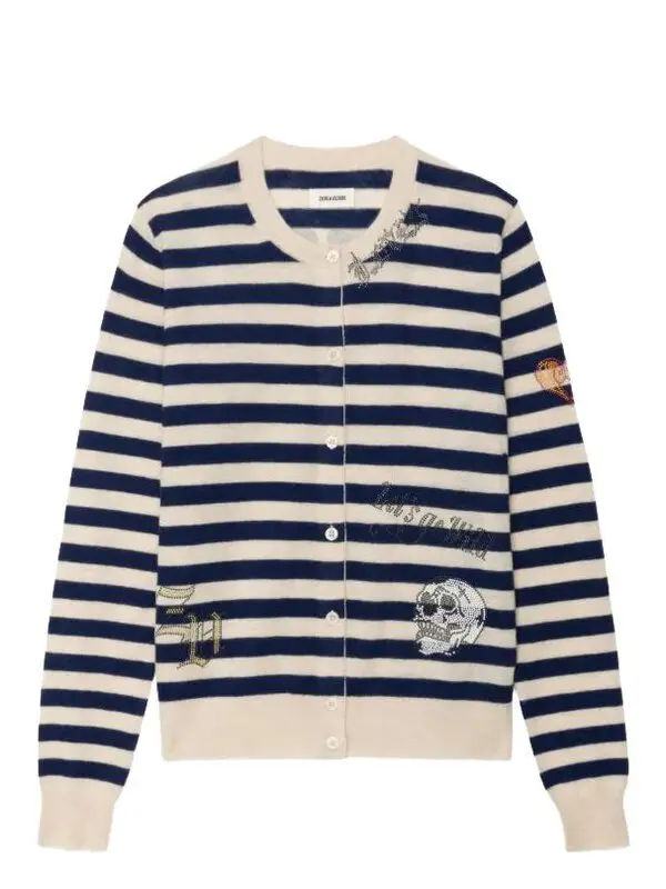 Zadig&Voltaire Missya Striped Cardigan With Embellishments - Beige/navy Blue