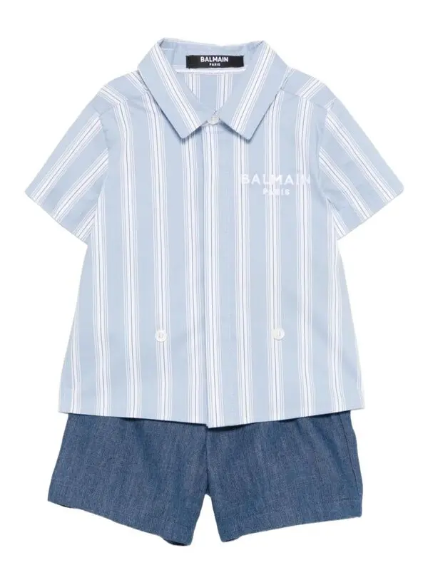 Balmain Striped Shirt And Shorts Set - Light Blue
