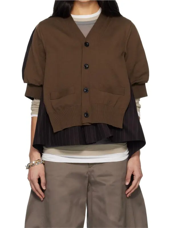 Sacai Chalk Striped Knit Cardigan - Brown