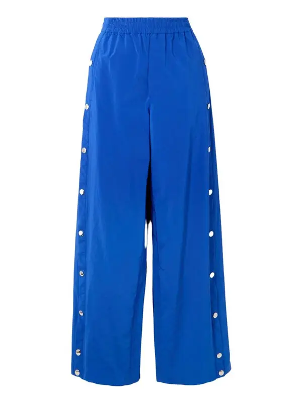 Tibi Shell Wide-leg Pants With Silver-tone Snaps - Blue